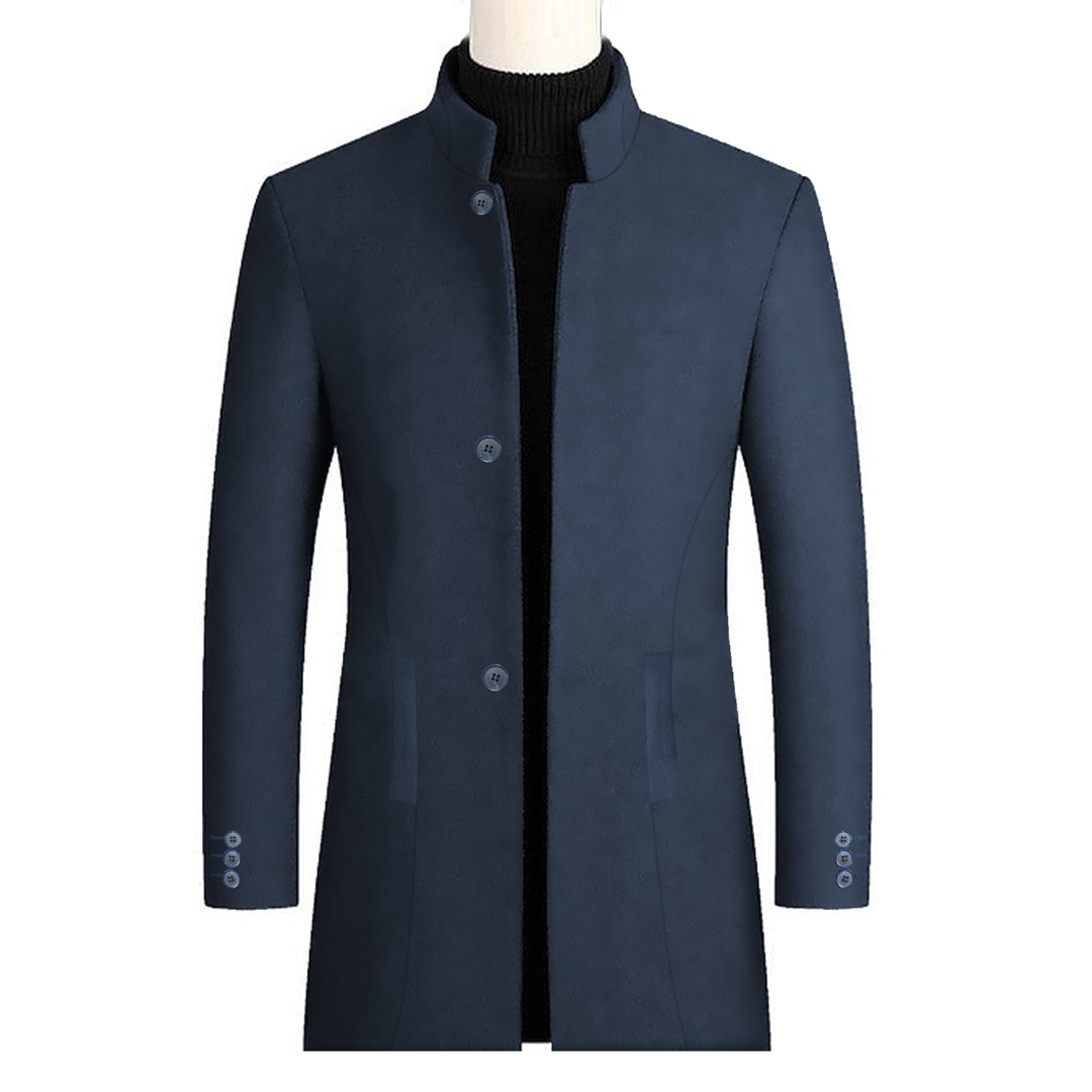 Imported Midnight Regal Stand Woolen Collar Long Coat For Mens ...